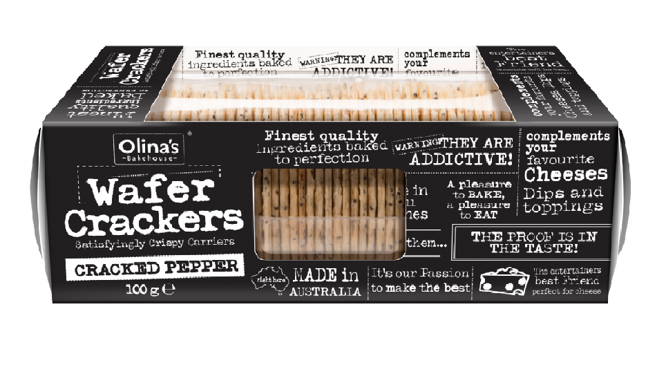 Olina's Bakehouse Wafer Crackers Cracked Pepper 100g (Pack of 12 ...